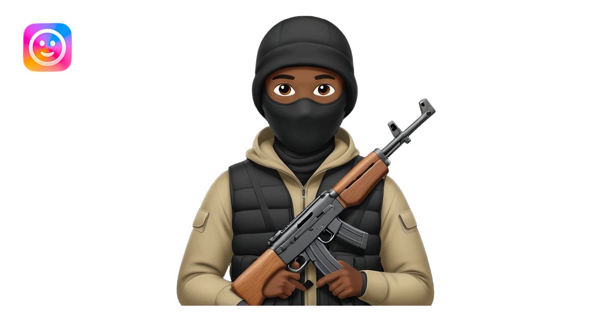 Nike ski mask black man with AK-47 emoji | AI Emoji Generator