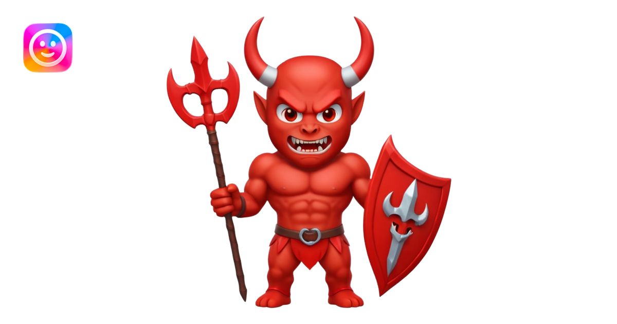 Red devil emoji, 3D cartoon style, muscular body, bright red skin, big ...