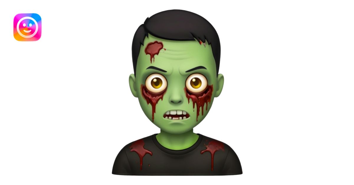 zombie emoji with buzz cut black hair and black t-shirt emoji | AI ...