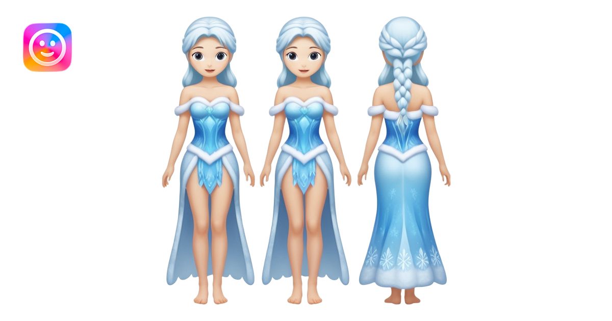 Four images of the same ice Snow Maiden character with two arms and two ...
