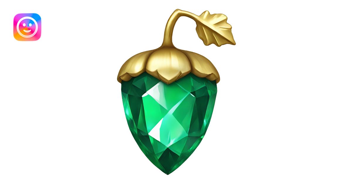 sparkling emerald Acorn like diamond with stem made of gold emoji | AI ...