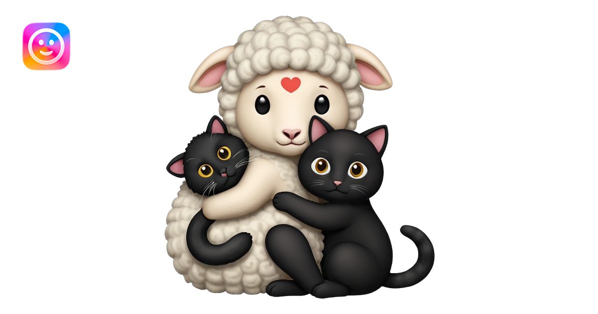 SHeep hugging 1 black cat emoji | AI Emoji Generator