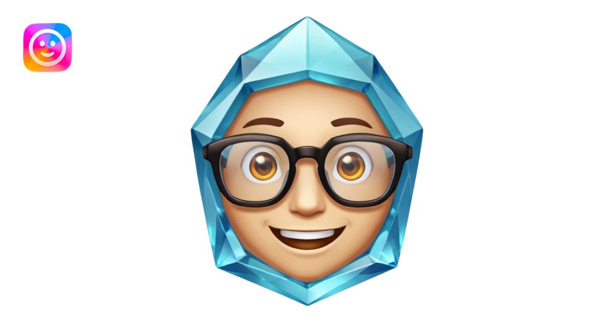 A single crystal gemstone character wearing glasses, chunky and ...