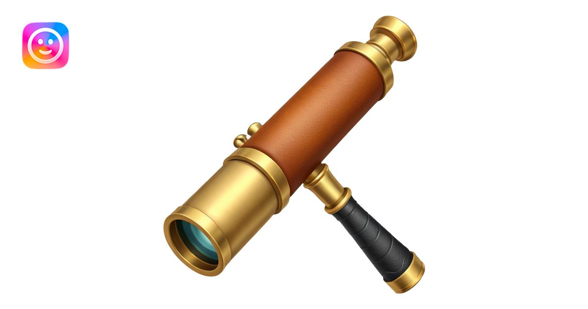 pirate spyglass object icon, brass telescope, leather grip, 3D cartoon ...