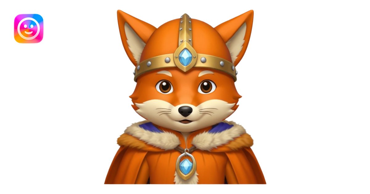 Fox wearing viking hat and fur cape emoji | AI Emoji Generator