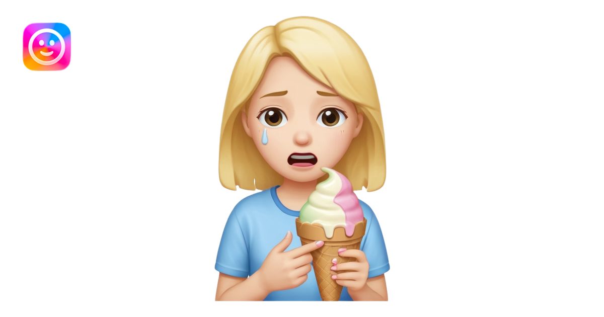 a crying girl with an ice cream box emoji | AI Emoji Generator