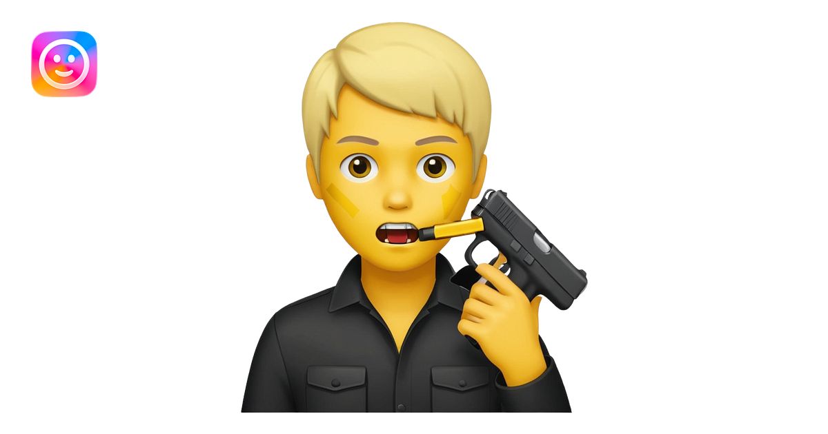 A yellow head that has a Glock in mouth emoji | AI Emoji Generator