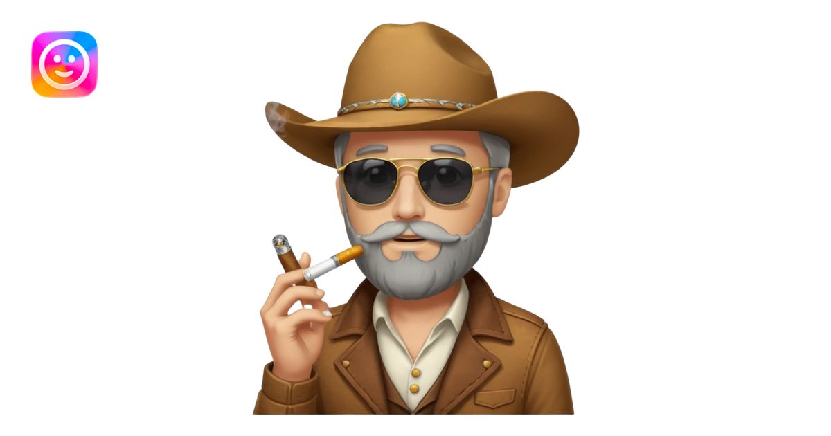 White cowboy with beard and sunglasses smoking a stogie emoji | AI ...