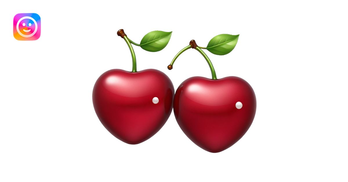 A pair of cherries emoji made of liquid silver chrome, smooth rounded ...