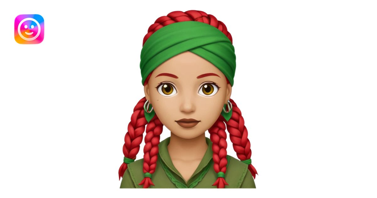 woman with red braids and a green bandana emoji | AI Emoji Generator