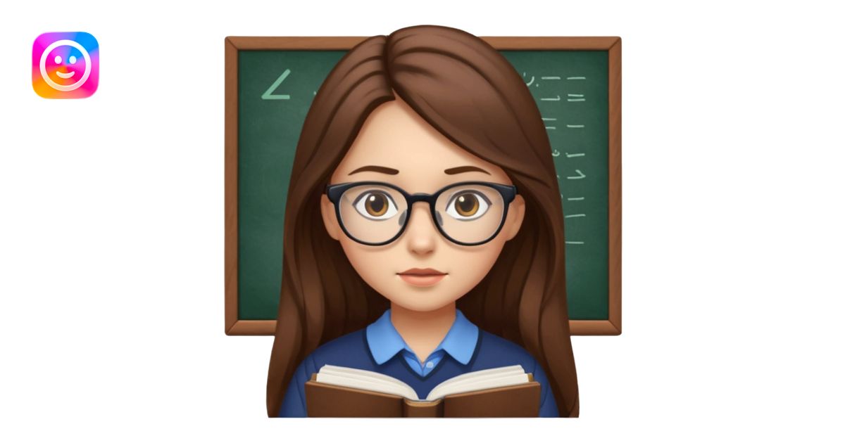 girl long brown hair, wear glases, study emoji | AI Emoji Generator