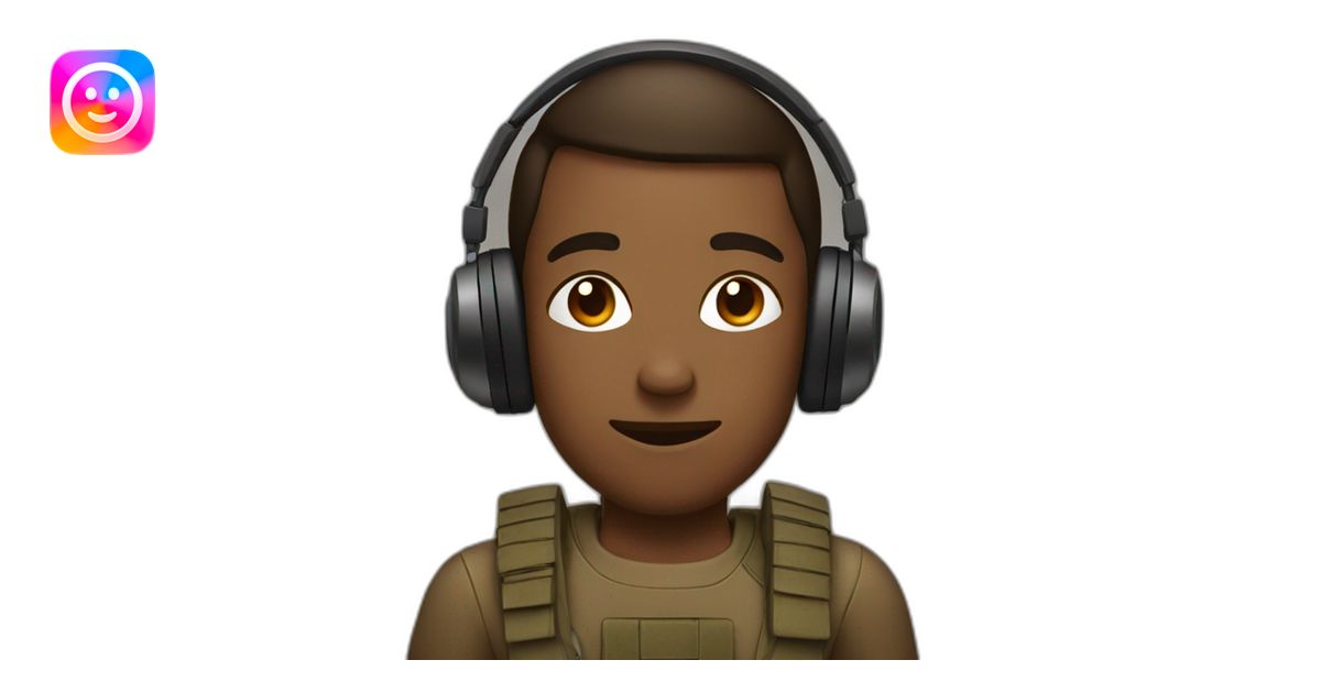 Brown Soldier wearing headphones with brown eyes emoji | AI Emoji Generator