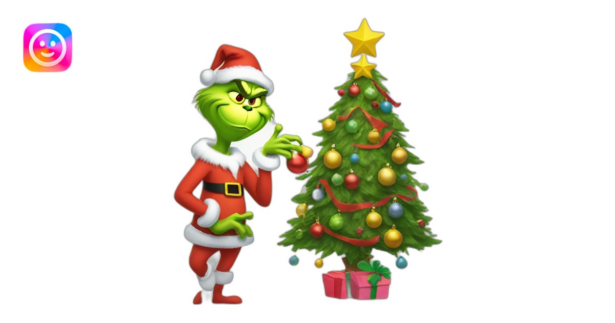 the grinch decorating Christmas tree emoji | AI Emoji Generator