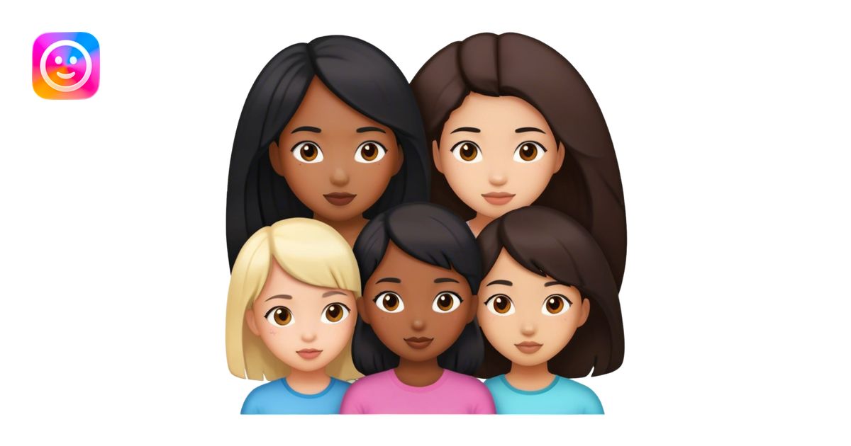 5 girls, one black girl, four Asian girls emoji | AI Emoji Generator