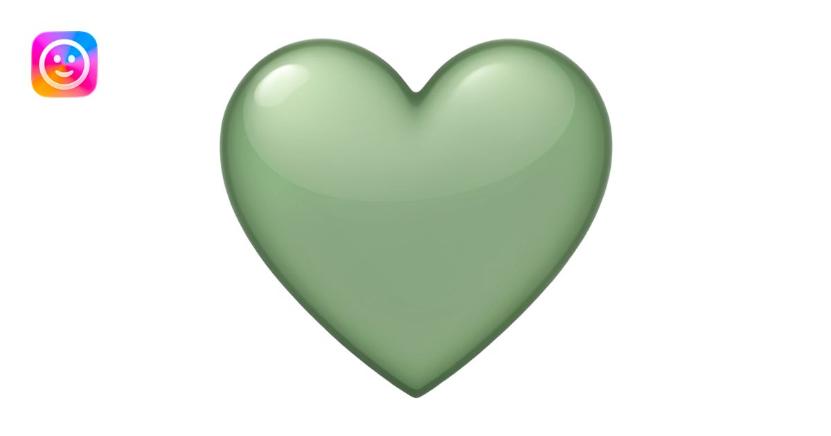 sage green heart with transparent bg without highlights, more thin and ...