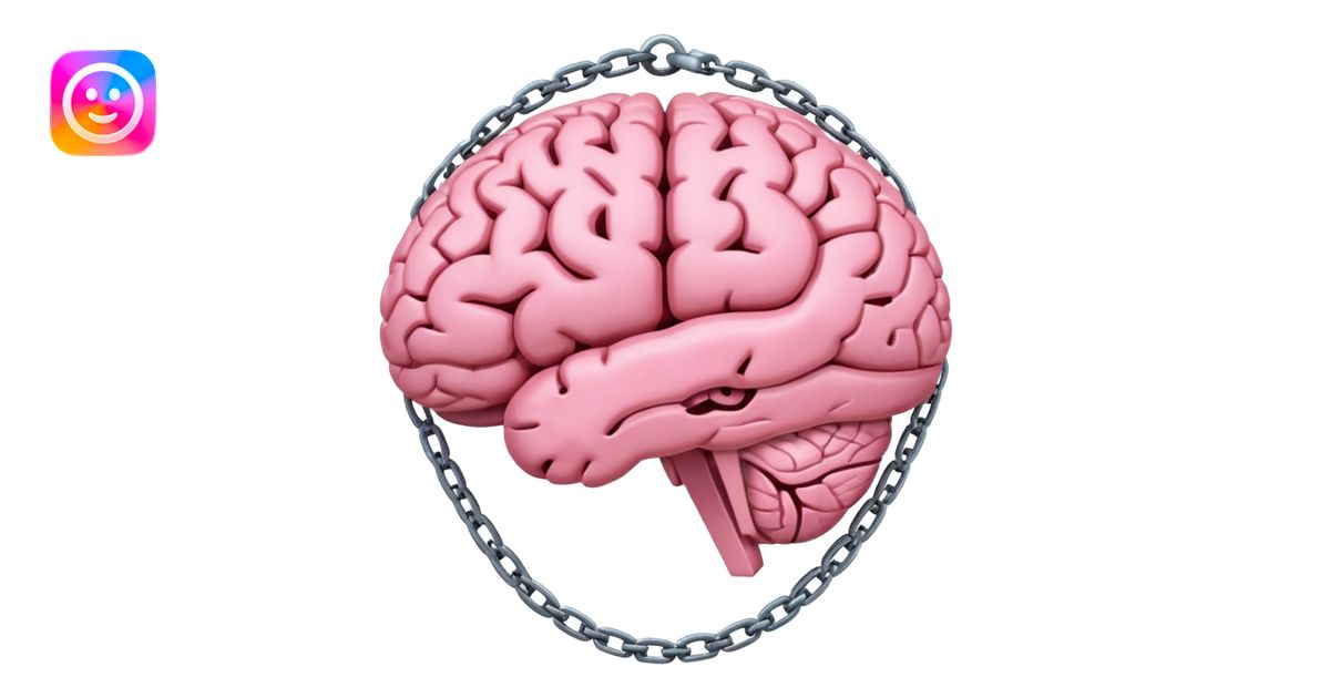 pink brain, chained up by 2 cross section chains, side view emoji | AI ...