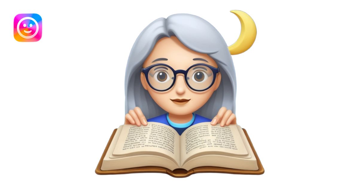 moon reading spell book with glasses emoji | AI Emoji Generator