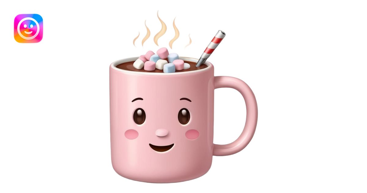 light pink mug with hot chocolate and marshmallows emoji | AI Emoji ...