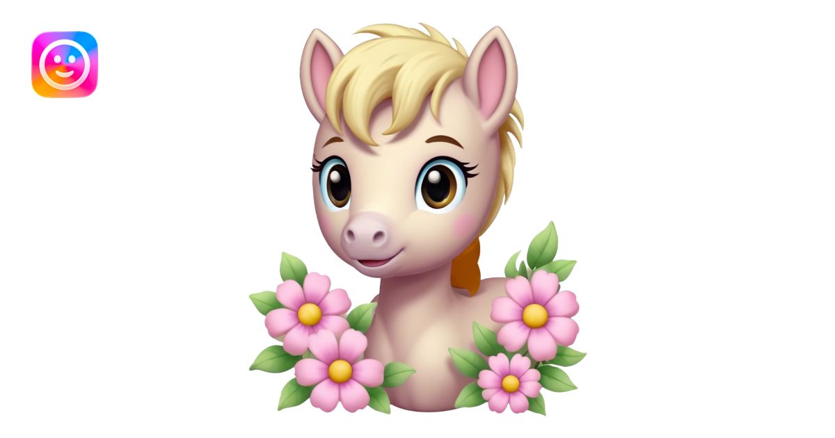 Cute little pony with flowers emoji | AI Emoji Generator