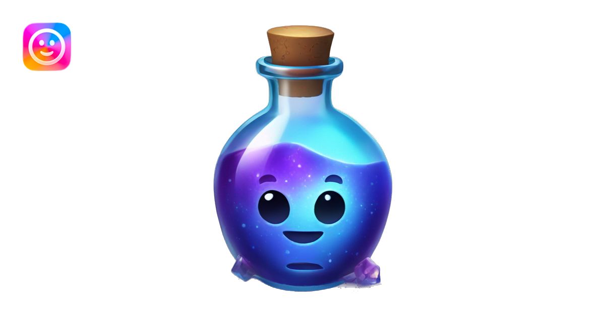 Design a small, round potion bottle with sparkling, glowing liquid ...