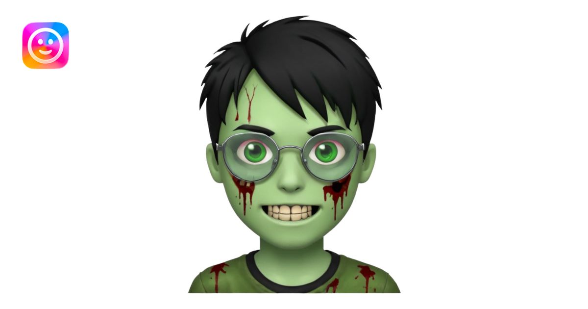 Zombie emo boy, green skin and black hair, chrome heart glasses and a ...