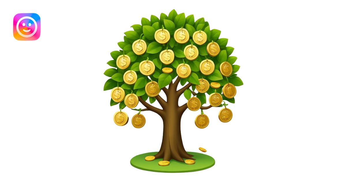 Apple-style money tree, round soft green canopy. No pot, no ground ...