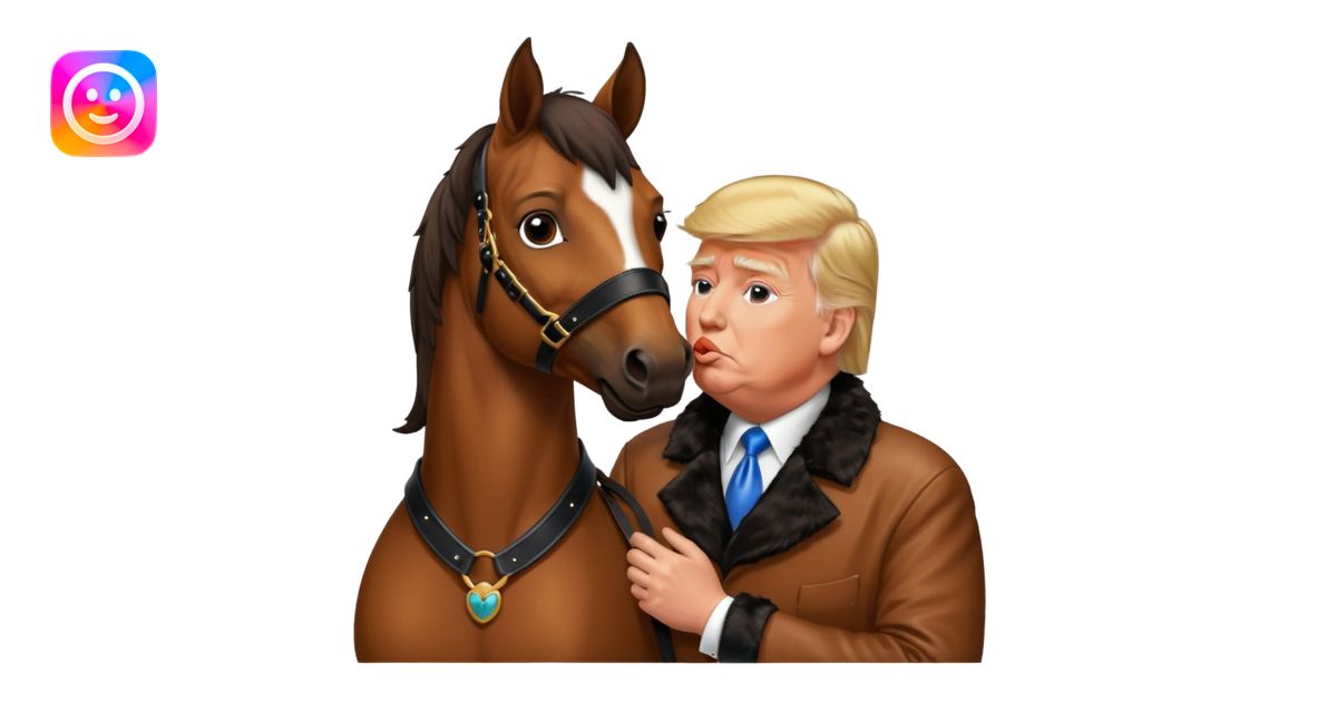 Donald trump kissing a horse named bubba (bubba on its collar) emoji ...