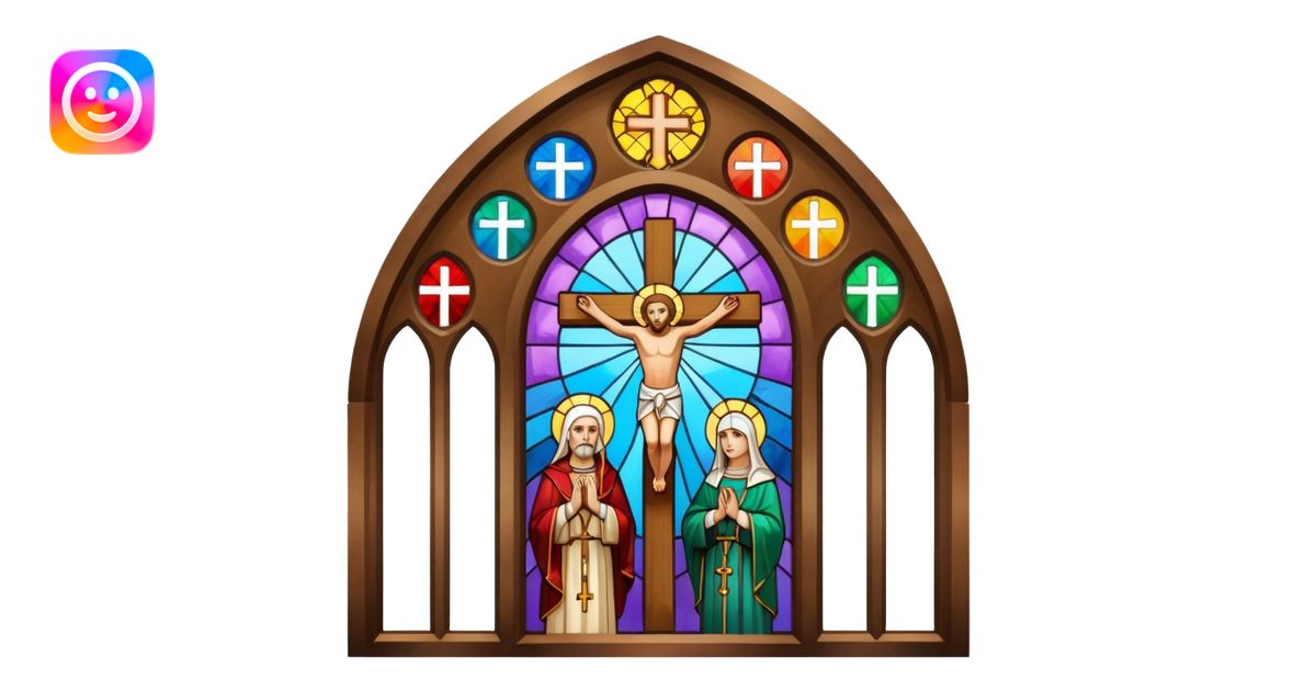 Catholic church with cross and colourful glass windows emoji | AI Emoji ...