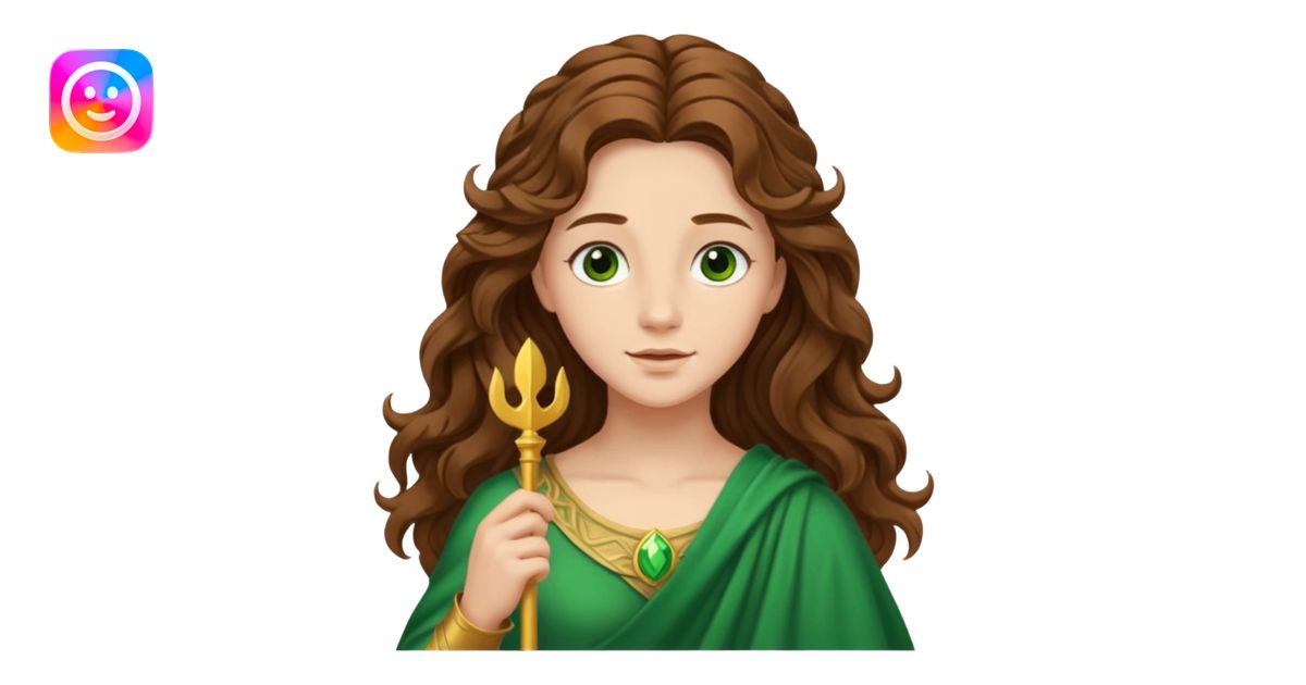 Juno from The Olympians with long brown wavy hair, green stola emoji ...