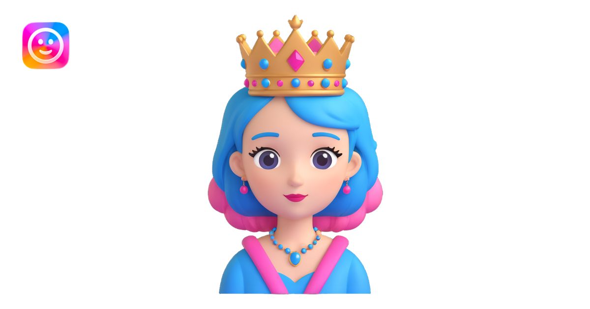 cute queen with pink and blue hair and a queen crown emoji | AI Emoji ...