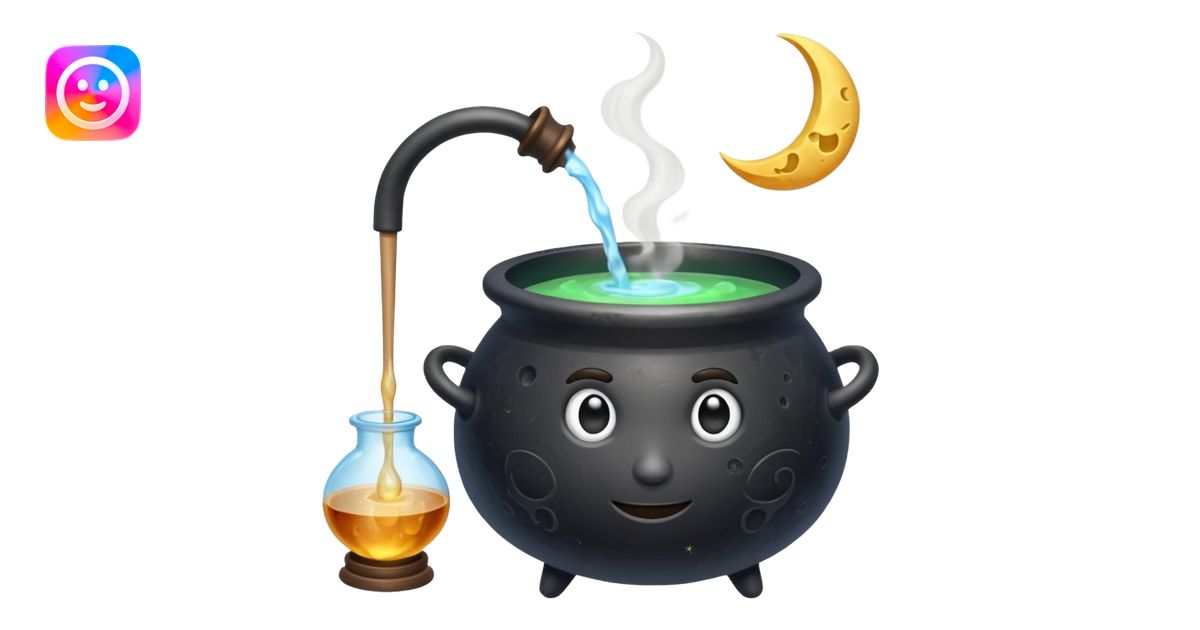 alchemy mage character stirring potion cauldron shaped like the moon ...