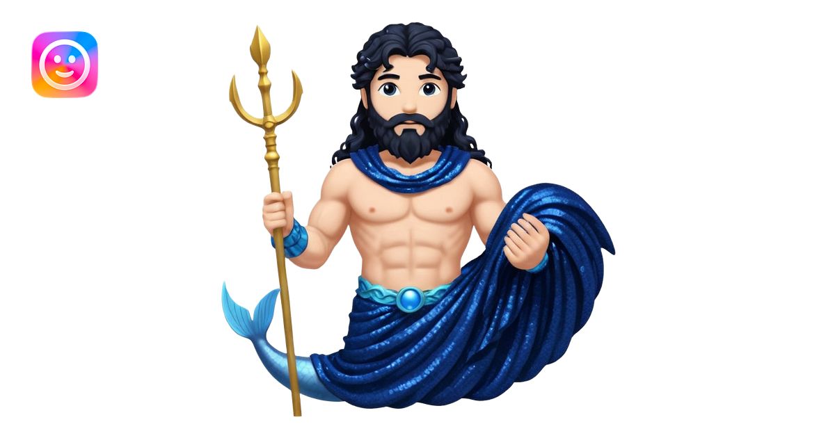 Neptune, God of Sea from Roman Deities with long jet black wavy hair ...