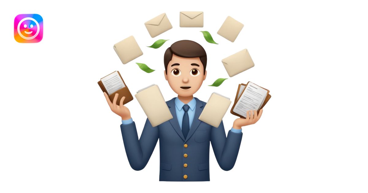 create an emoji of a person juggling lots of work loooking stressed out ...
