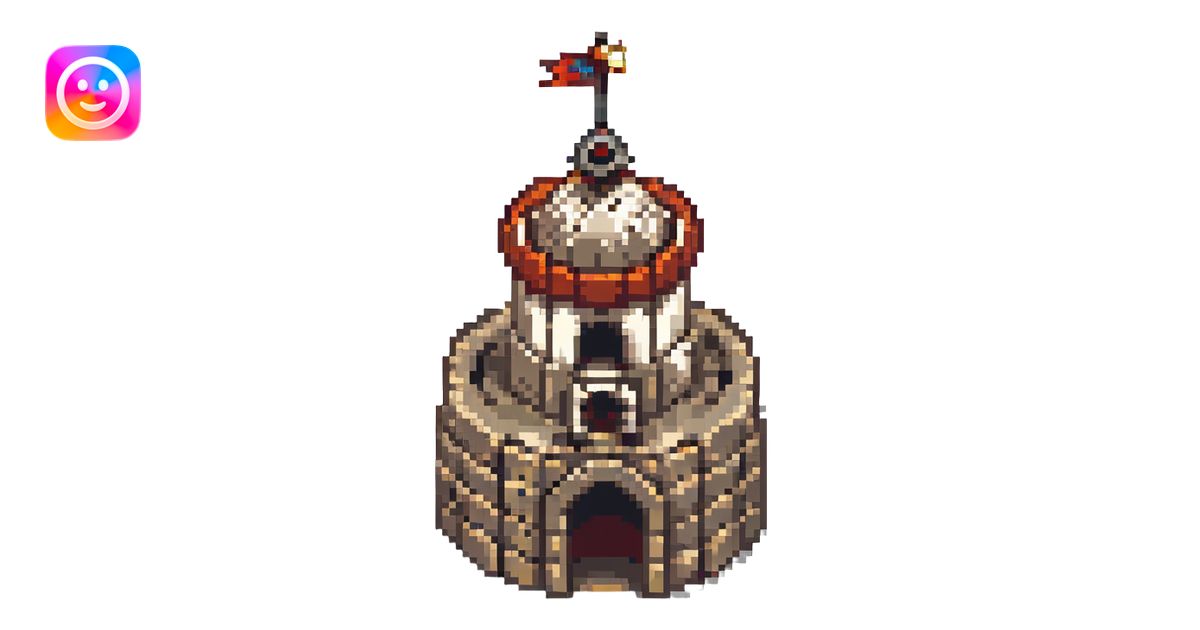 fortress with high walls and a central keep, pixel art style ...