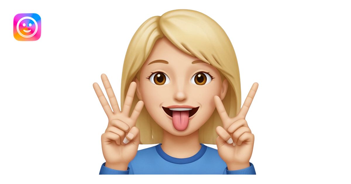 Peace sign with hands in front of mouth with tongue sticking out emoji ...