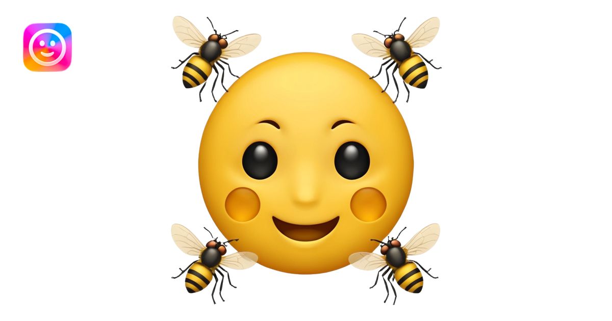 😊🥺 these emojis but with flies around it and its happy yellow face ...