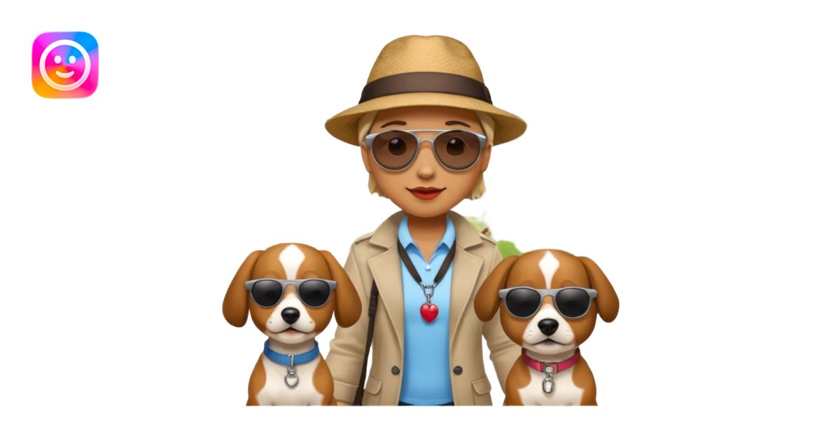 Walker + two dogs,Pet Walkers. emoji | AI Emoji Generator