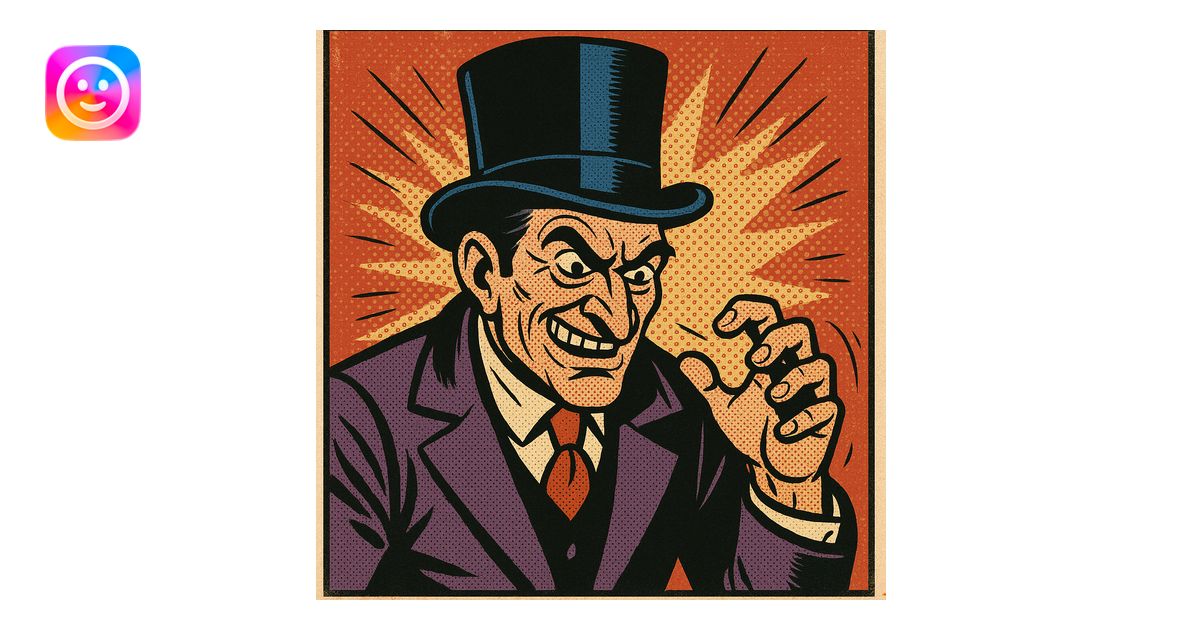 a classic villain with a top hat, old school comic book style ...