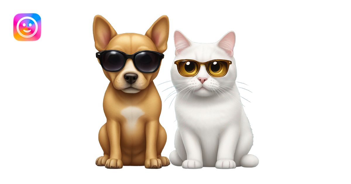 Dog wearing sunglassses standing behind cat while looking emoji | AI ...