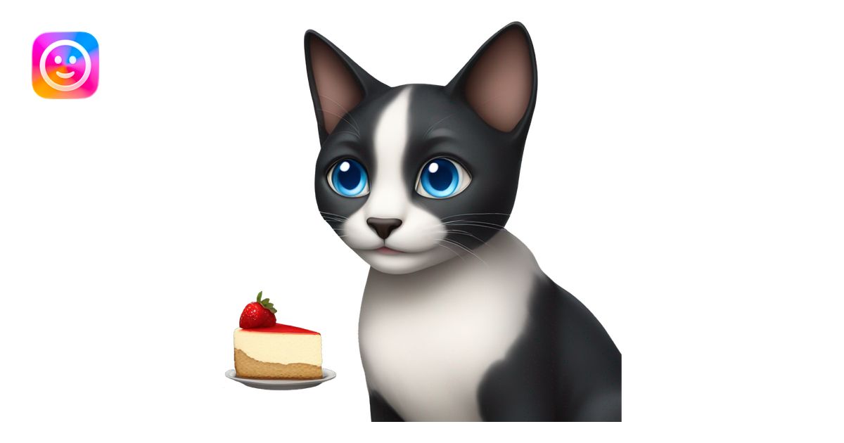 a beautiful dark cat with blue eyes holding a cheesecake emoji | AI ...