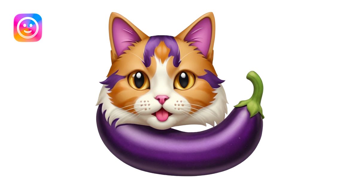 Hairy cat licking aubergine emoji | AI Emoji Generator