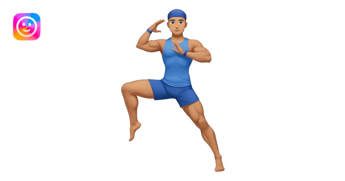 buff man blue shorts warrior-II-yoga emoji | AI Emoji Generator