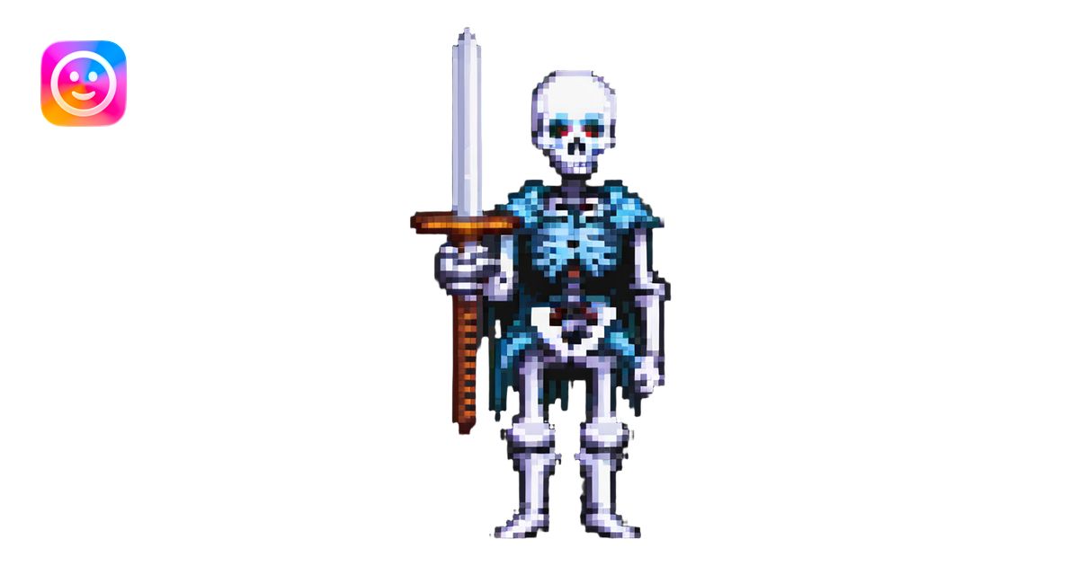 pixel art skeleton holding a sword, simple and bold illustration | AI ...