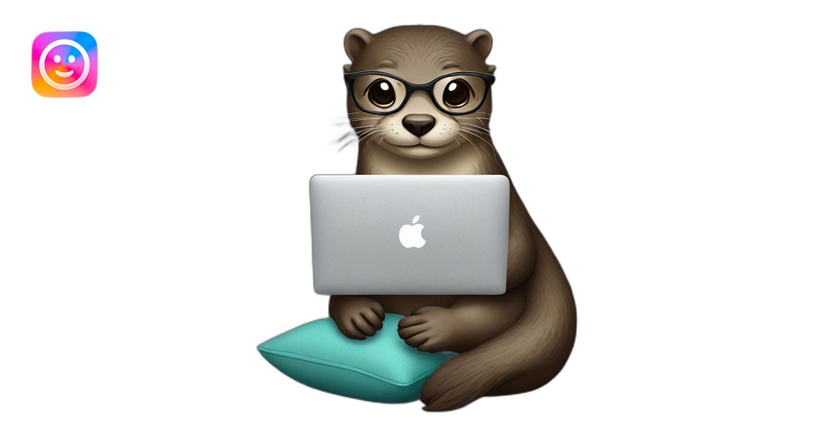 female otter with glasses use a macbook while seated against a pillow ...