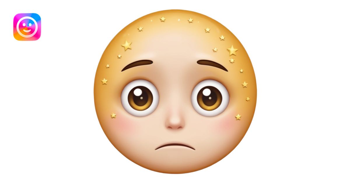 Sad circle face emoji with big starry eyes emoji | AI Emoji Generator