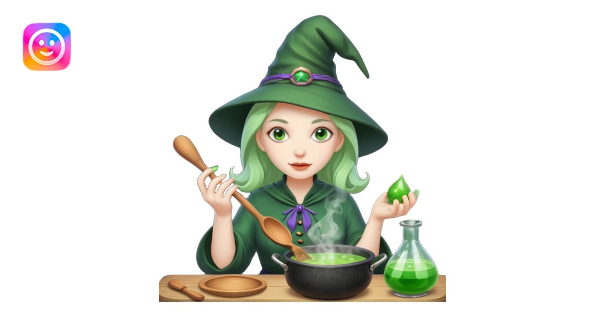 green witch cooking potion emoji | AI Emoji Generator