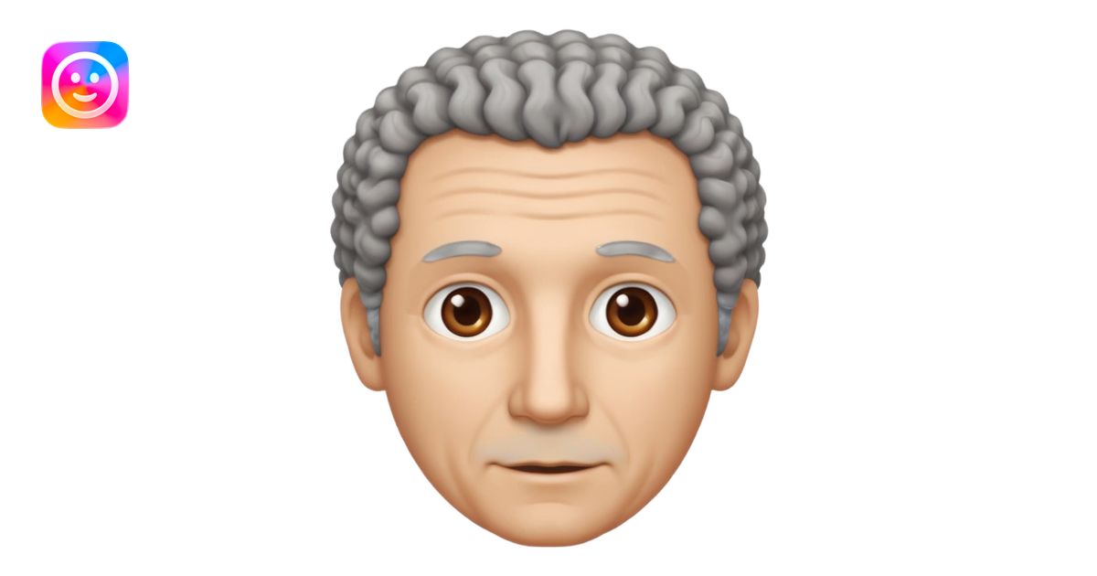 Illustrated emoji of a middle aged man with receding grey curly hair ...