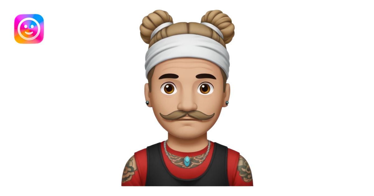 single bun hair man and mustache and face tattoos very heavy and ...