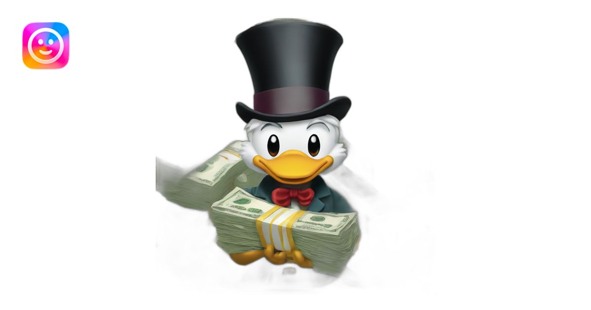 Scrooge McDuck holding lots of cash emoji | AI Emoji Generator