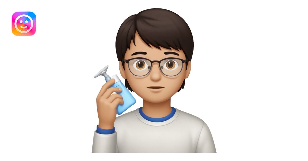 boy dark brown hair with bangs with straight eyebrows cleaning emoji ...